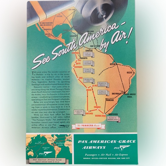 Accents | Vintage 194 Pan American Grace Airways Pam Am South America ...